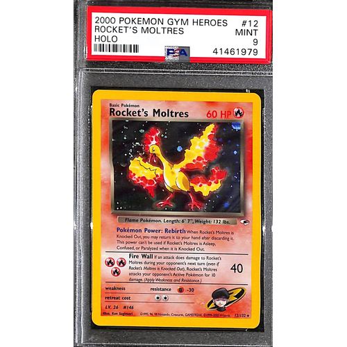PSA9 - 2000 Pokemon - Rocket's Moltres Holo 12/132 - Gym Heroes