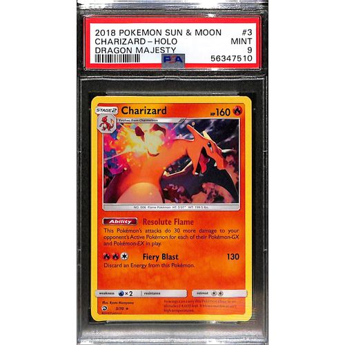 PSA9 - 2018 Pokemon - Sun & Moon Charizard Holo 3/70 Dragon's Majesty